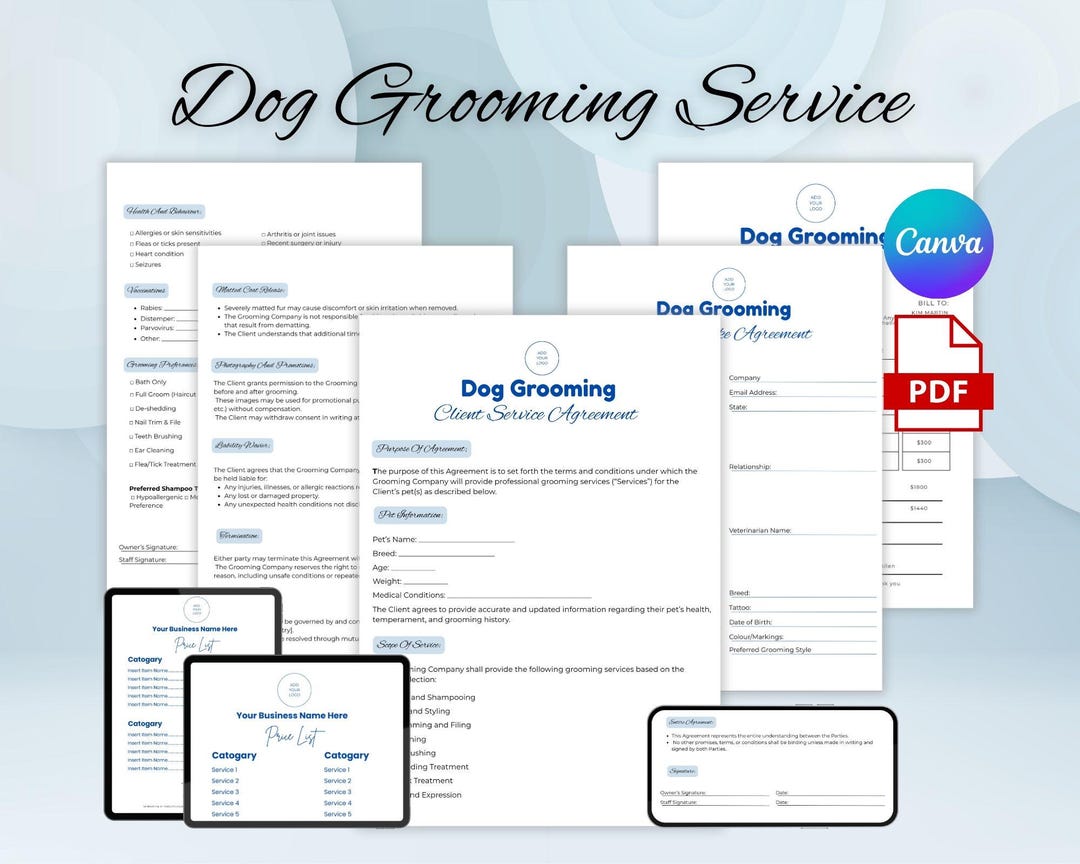 Dog Grooming Waiver Form, Dog Grooming Services Waiver Client Intake ...