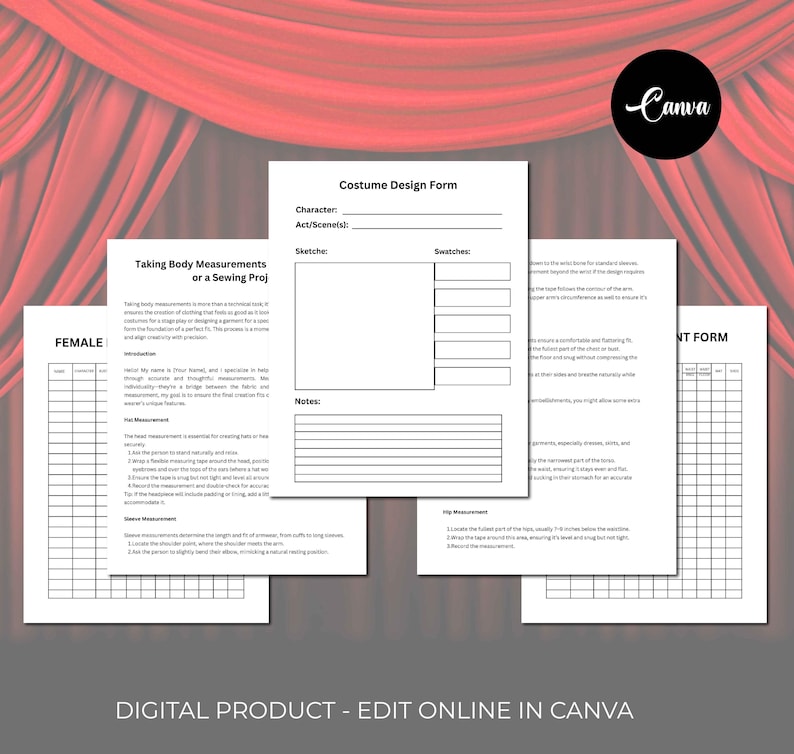 Printable Theatre Costume Measurement Form, Body Size Chart Printable ...