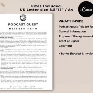 Podcast Guest Release Form, Podcast Guest Contract, Release Form ...