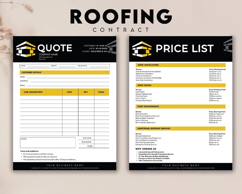 Roofing Business Forms Template, Editable Roofing Business, New Client ...