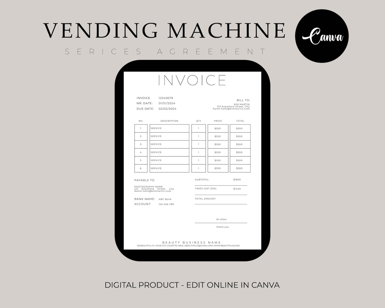 Professional Vending Machine Contract Template, Editable in Canva ...