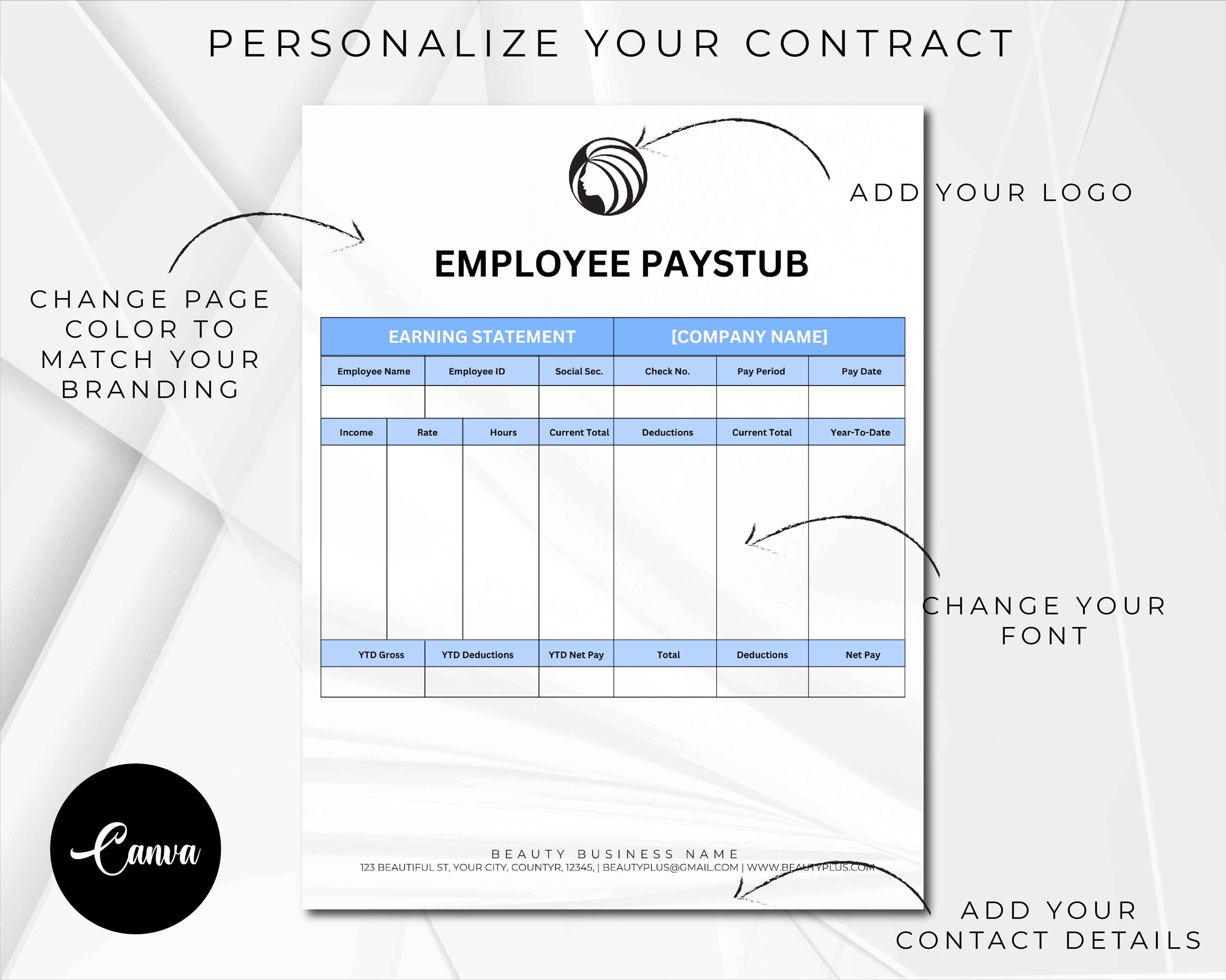 Employee Pay Stub, Employee Payroll, Bi-weekly Paystub, Editable Pay ...