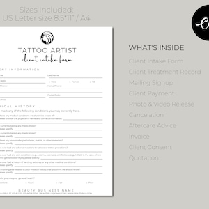 Tattoo Artist Forms Bundle - Editable!, Tattoo Consent Form, Tattoo ...