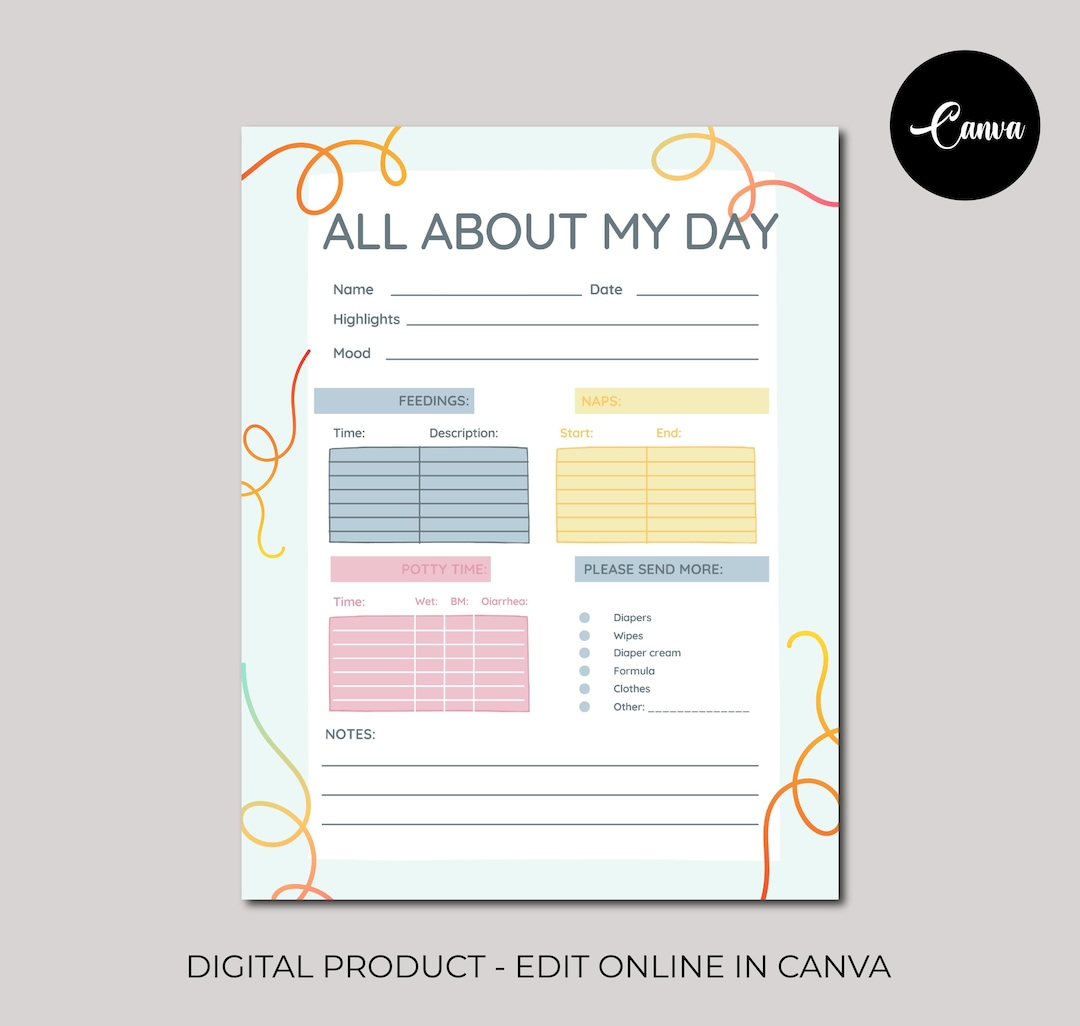 All About My Day Sheet, Daycare Contract, Day Care Provider, Home Day ...