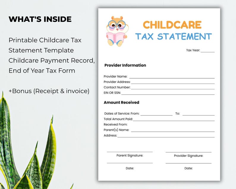Childcare Tax Statement Template, Daycare Tax Statement Template, End ...