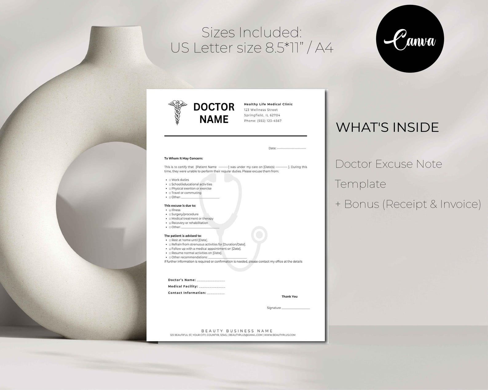 Editable Doctor Excuse Note for Work, Doctor Excuse Letter Form, School ...