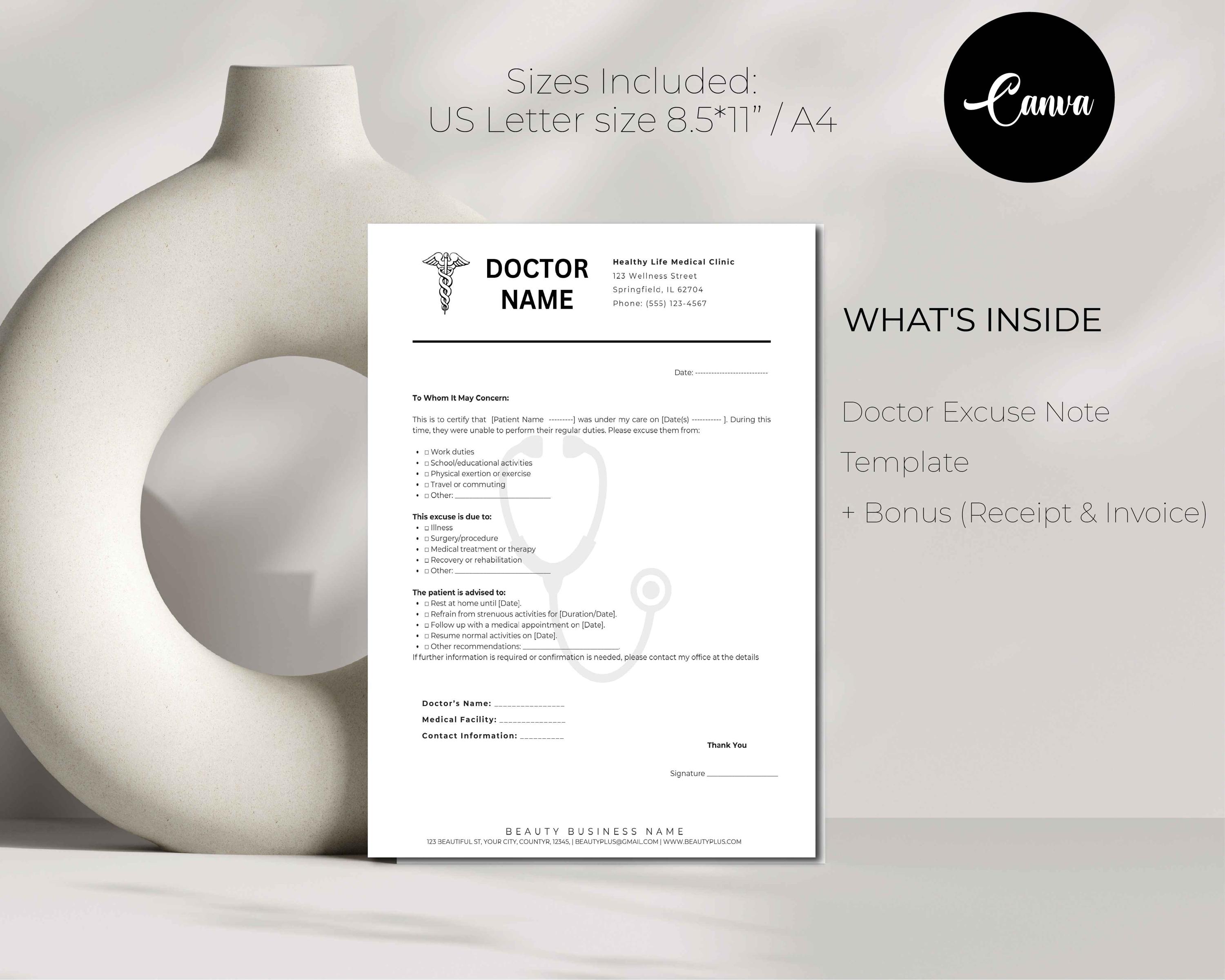 Editable Doctor Excuse Note for Work, Doctor Excuse Letter Form, School ...