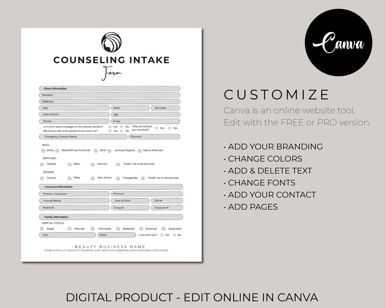 Counseling Intake Form, Mental Health Intake Form Template, Informed ...
