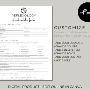 Editable Reflexology Intake Form, Massage Consultation Form, Foot ...