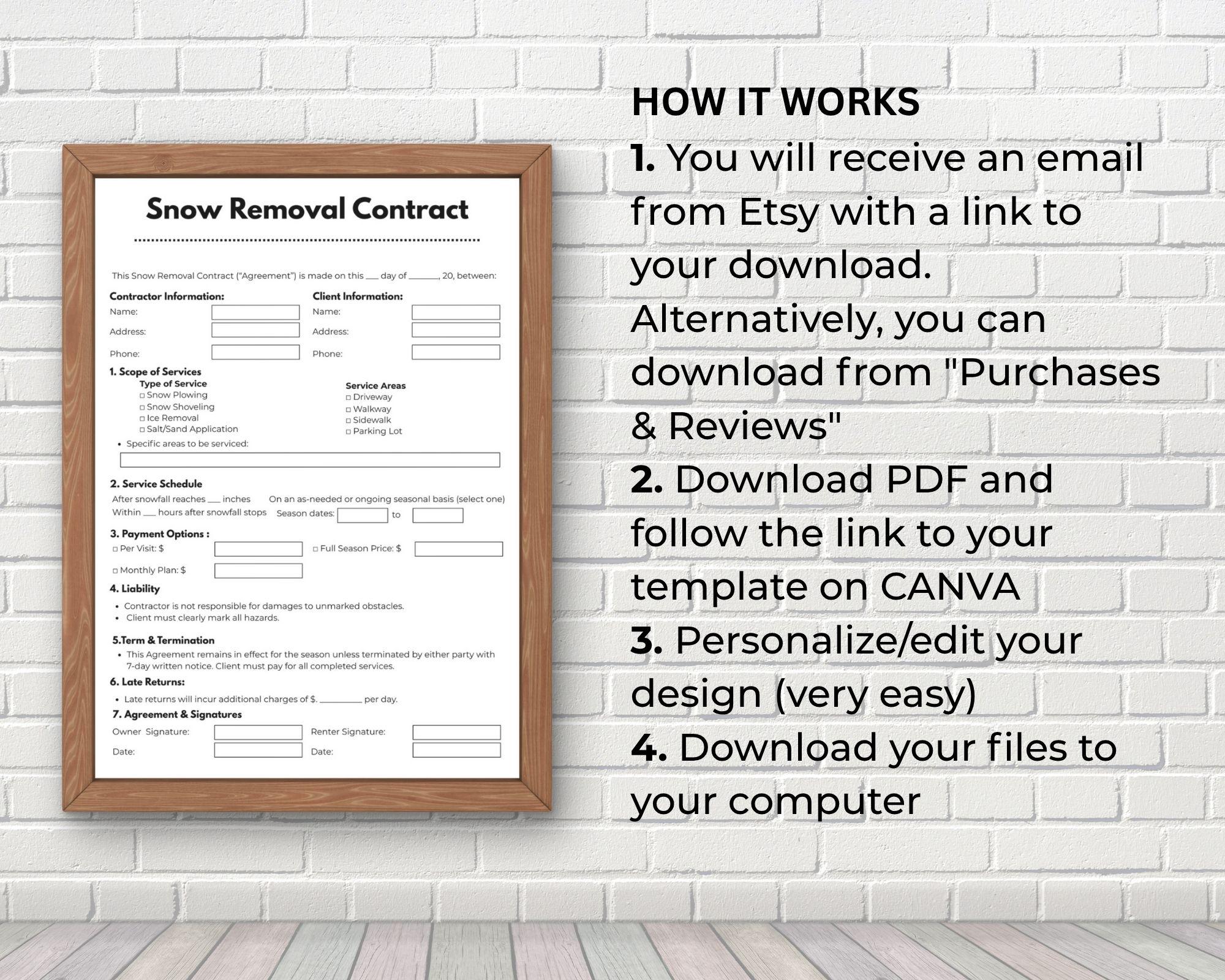 Editable Snow Removal Contract Template, Printable Commercial Snow ...
