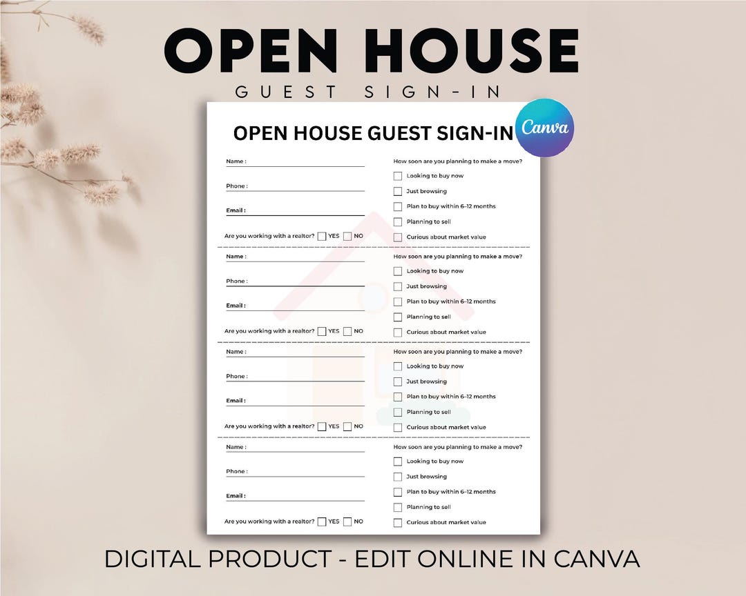 EDITABLE Open House Sign in Sheet, Realtor Open House Forms, Real ...