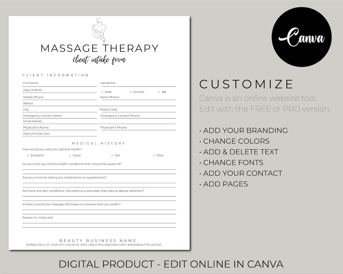 Massage Therapist Forms Business Bundle, Massage Soap Notes, Editable ...
