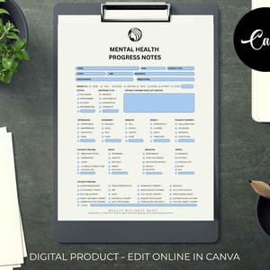 Canva Mental Progress Note Template, Counseling Therapy Note, Therapy ...