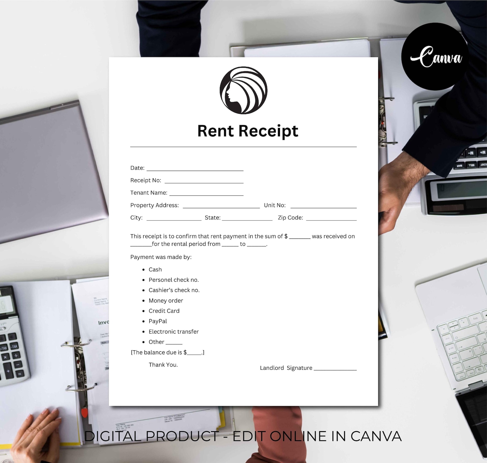 Editable Printable Rent Receipt Form, Landlord Rent Receipt Template ...