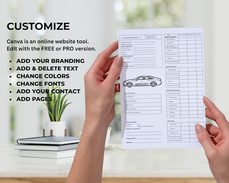 Printable Vehicle Inspection Report, Editable Car or Equipment Rental ...