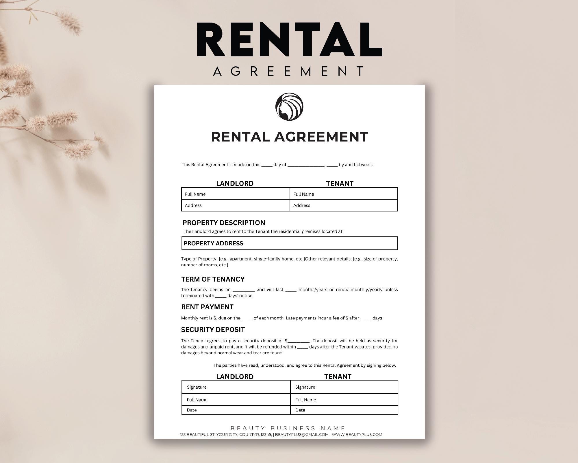 Basic Rental Agreement Template, Simple Rental Agreement Fillable ...