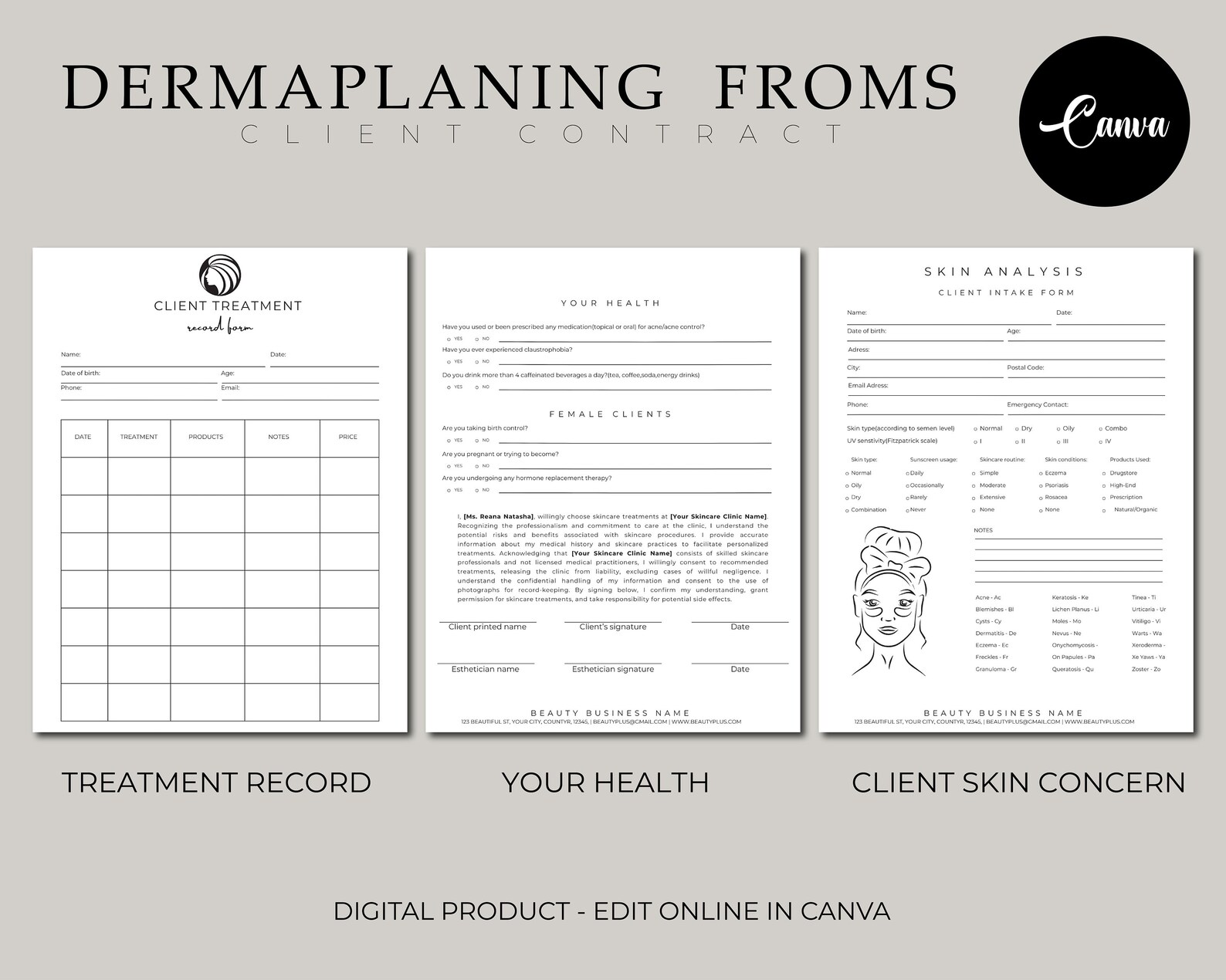 Dermaplaning Forms, Editable Esthetician Templates, Dermaplaning ...