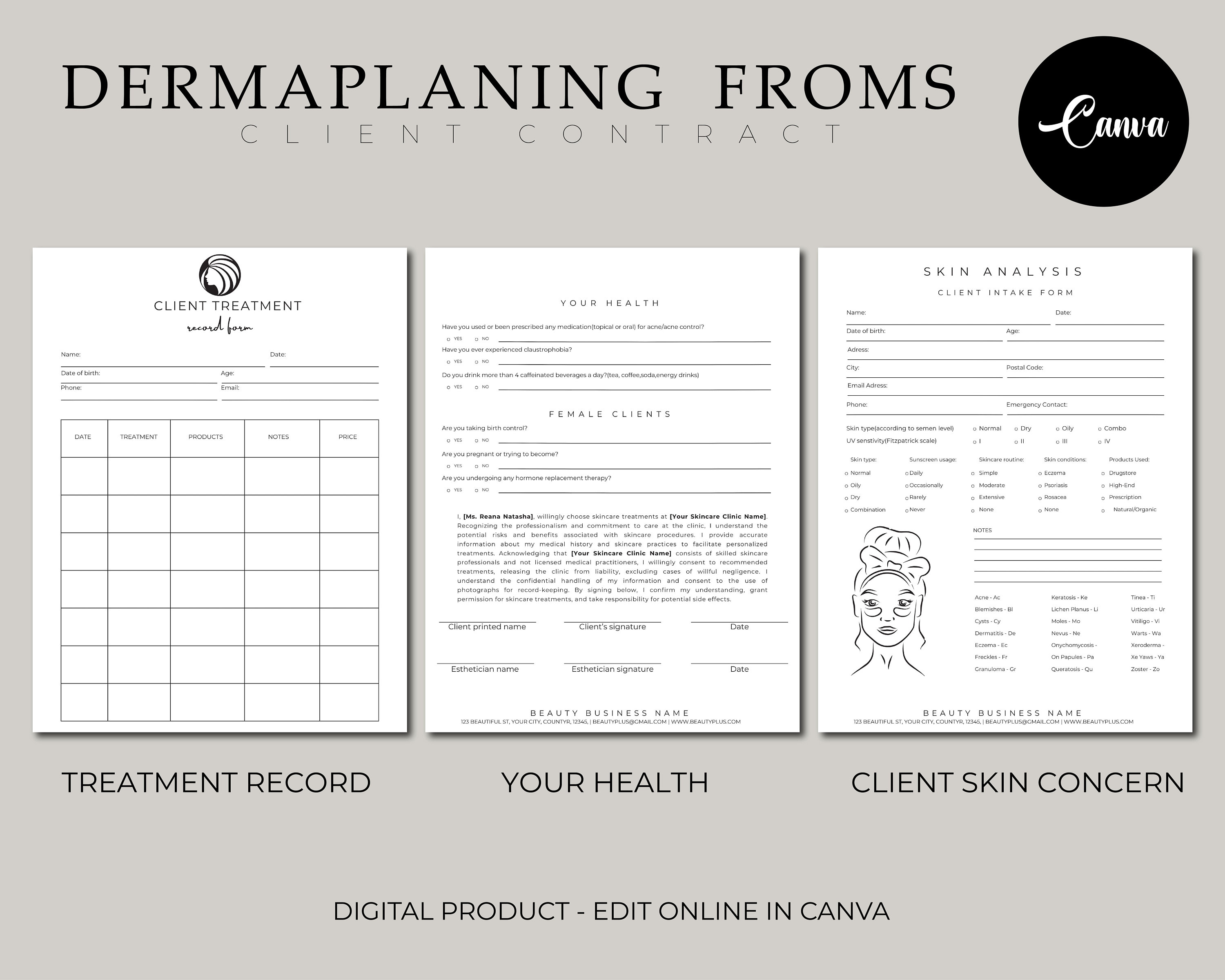 Dermaplaning Forms, Editable Esthetician Templates, Dermaplaning ...
