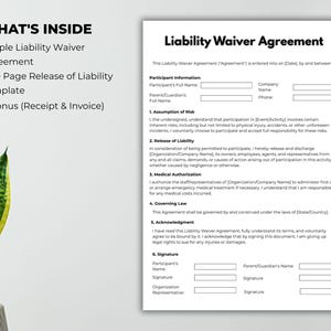 Simple Liability Waiver Agreement, One Page Release of Liability Form ...