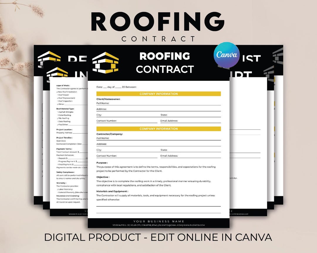 Roofing Business Forms Template, Editable Roofing Business, New Client ...