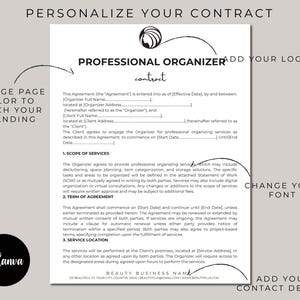 Editable Professional Organizer Contract Template, Organizing Service ...
