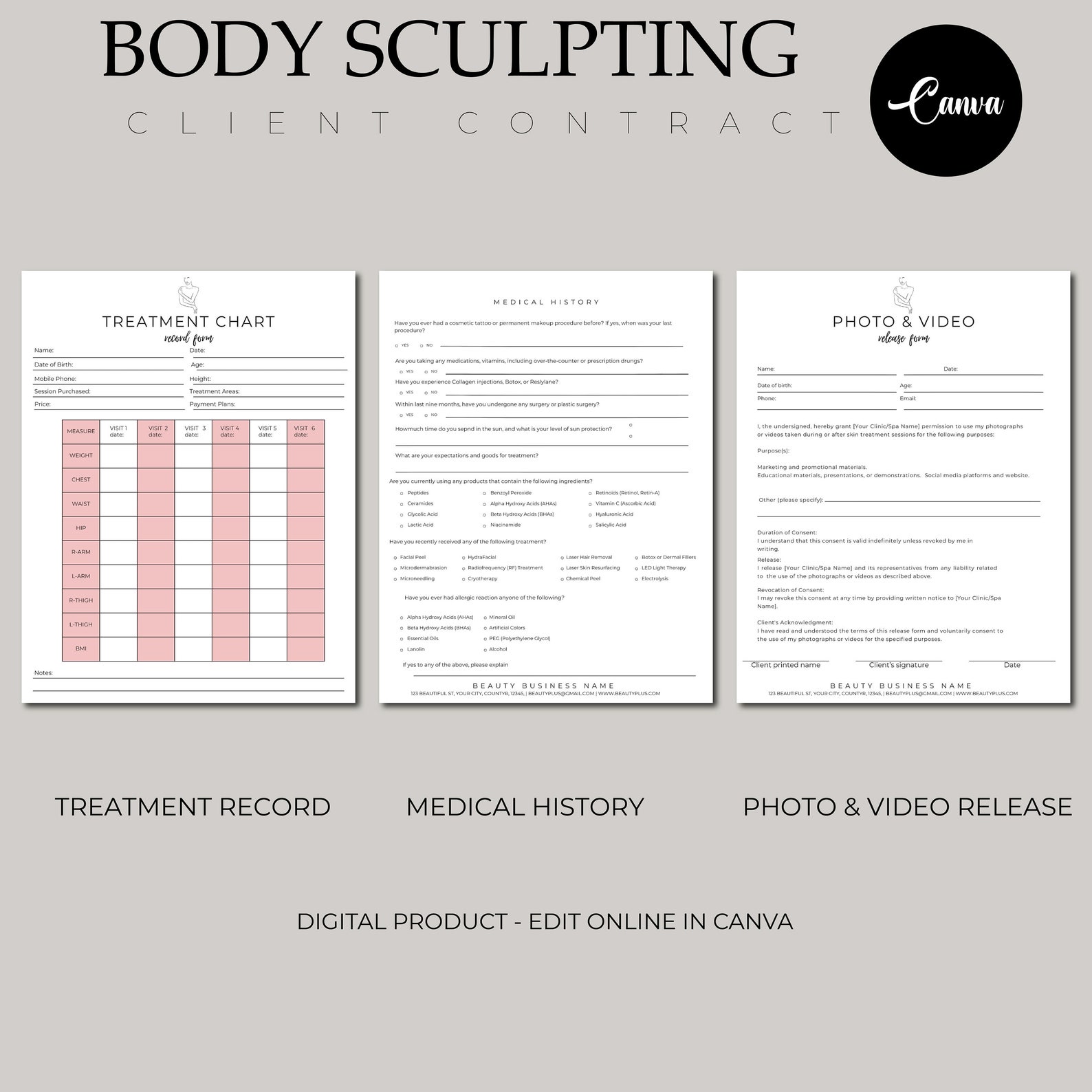 Body Sculpting Intake Forms, Esthetician Templates, Body Contouring ...
