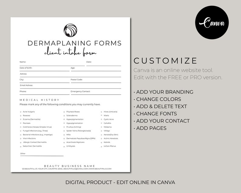 Dermaplaning Forms, Editable Esthetician Templates, Dermaplaning ...