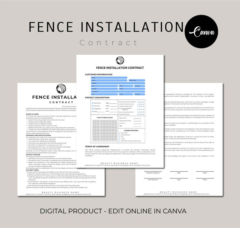 Fencing Contract Template, Fence Contract, Professional Fencing ...