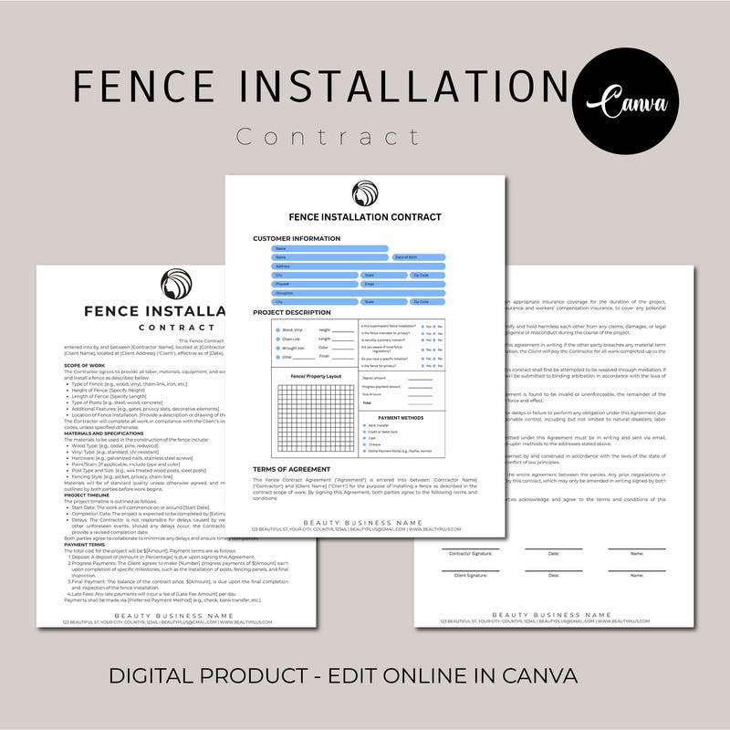 Fence Estimate Contract - Etsy