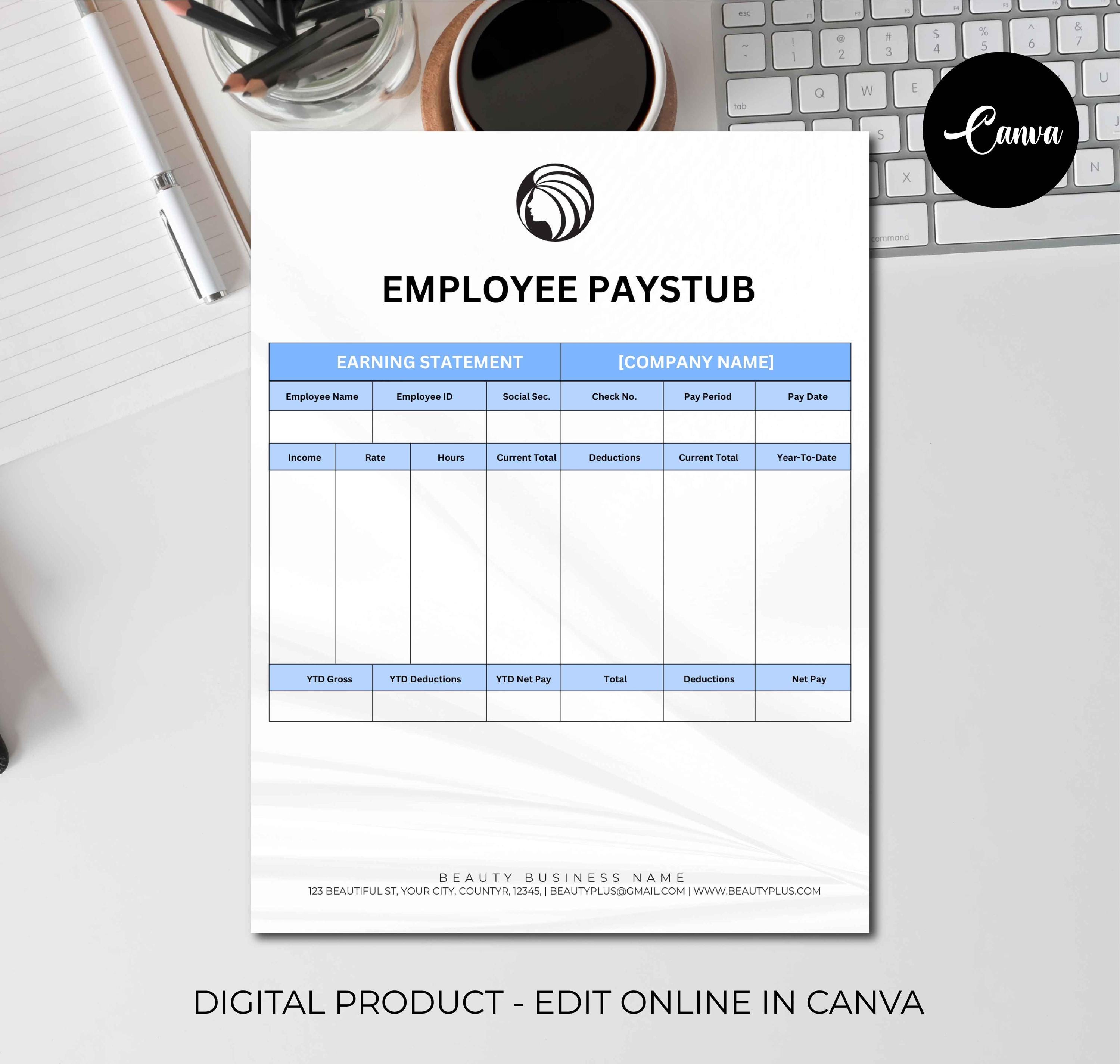 Employee Pay Stub, Employee Payroll, Bi-weekly Paystub, Editable Pay ...
