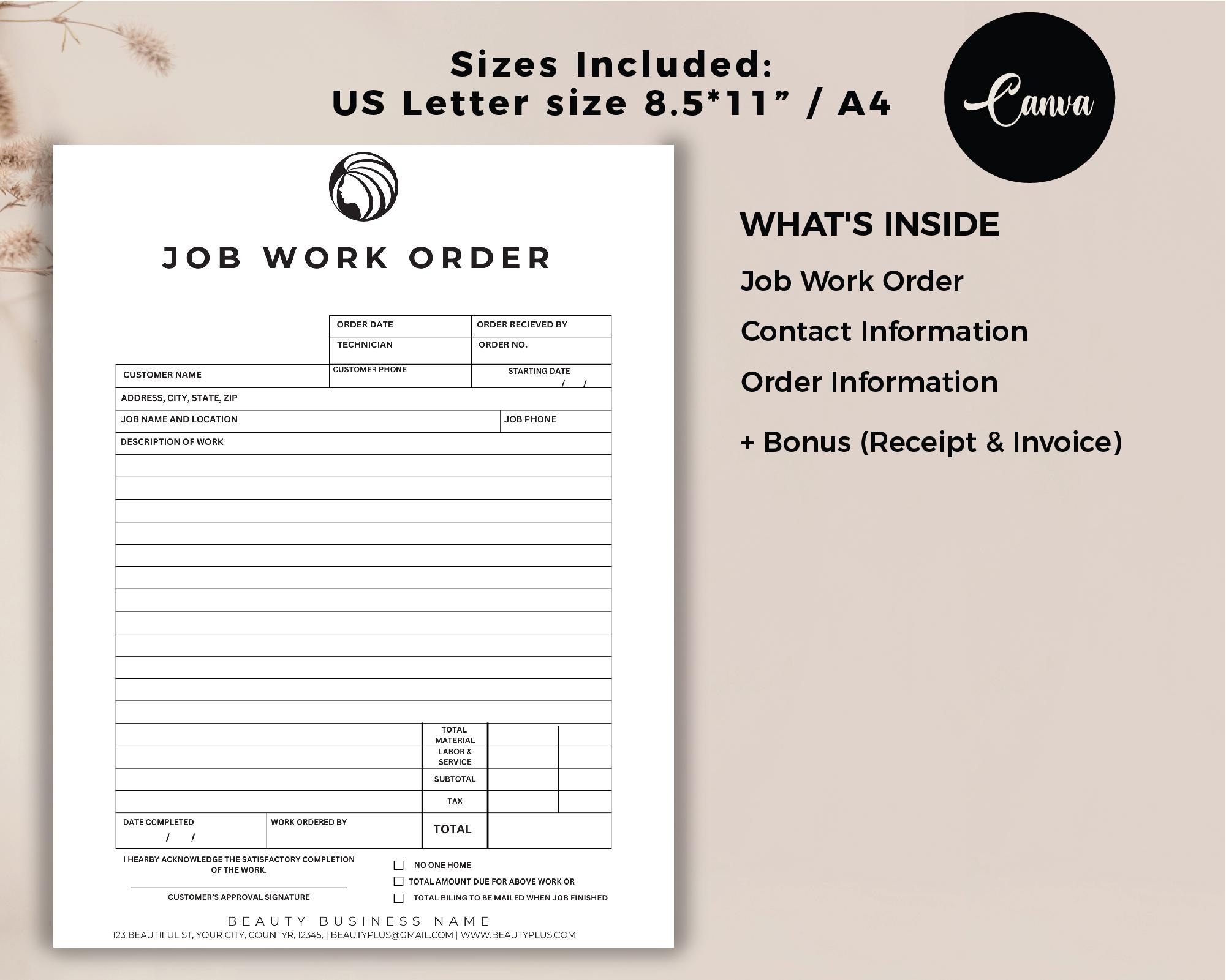 Editable Job Work Order Form, Business Job Work Order, Job Work Order ...