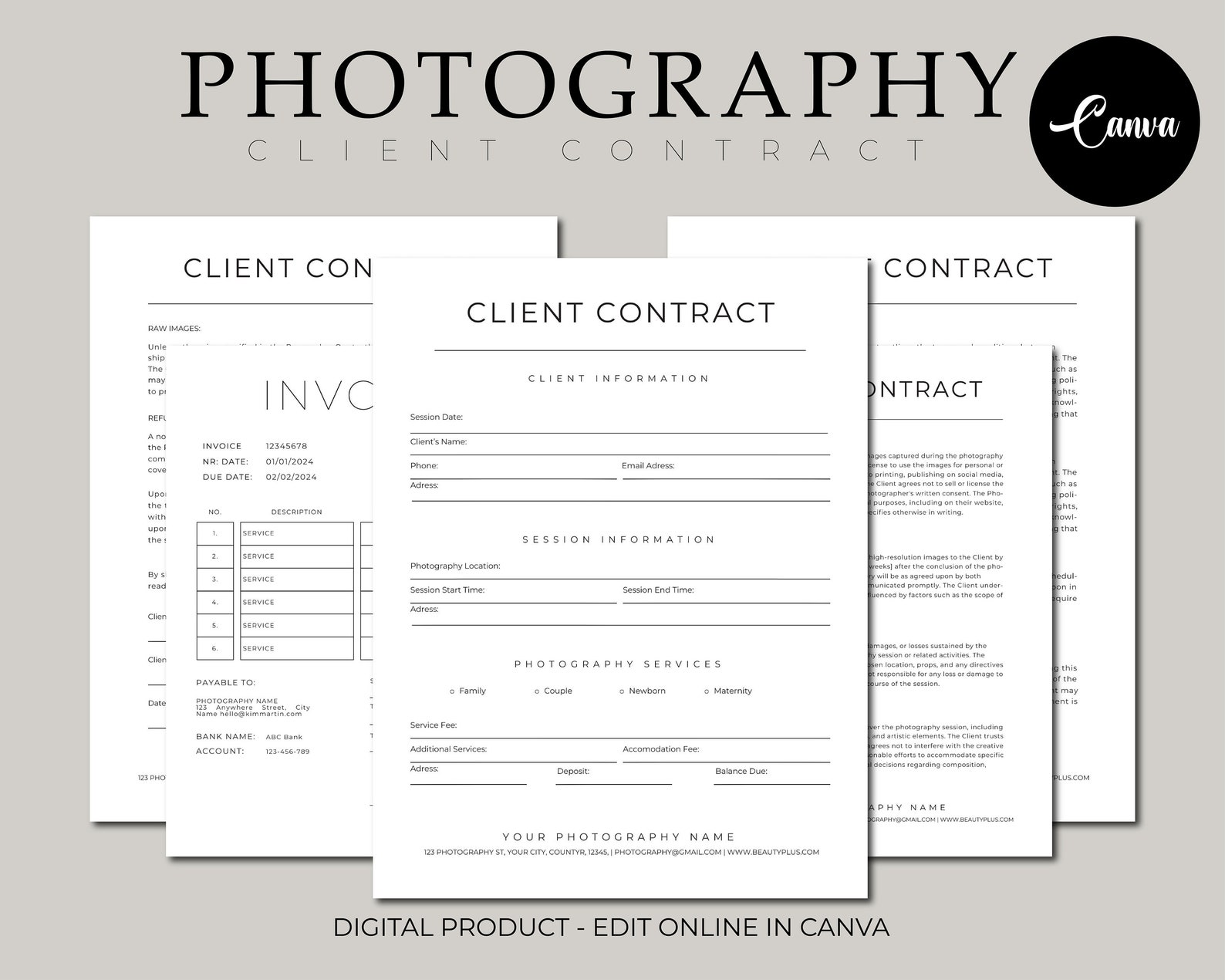 Photography Client Contract Template, Photography Forms, Client ...