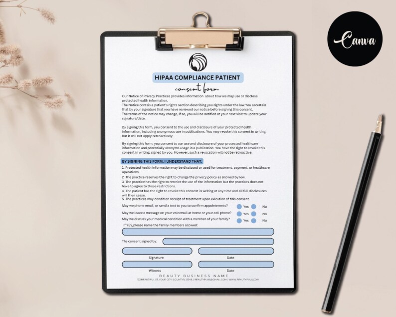 HIPAA Consent Form Template, HIPAA Authorization Forms, New Patient ...