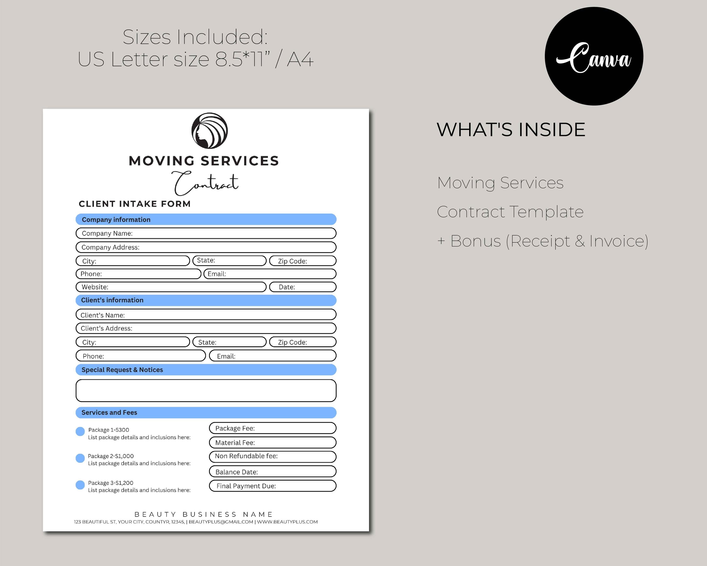 Editable Moving Contracts Template, Moving Services Contract, Canva ...