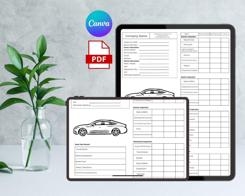 Printable Vehicle Inspection Report, Editable Car or Equipment Rental ...