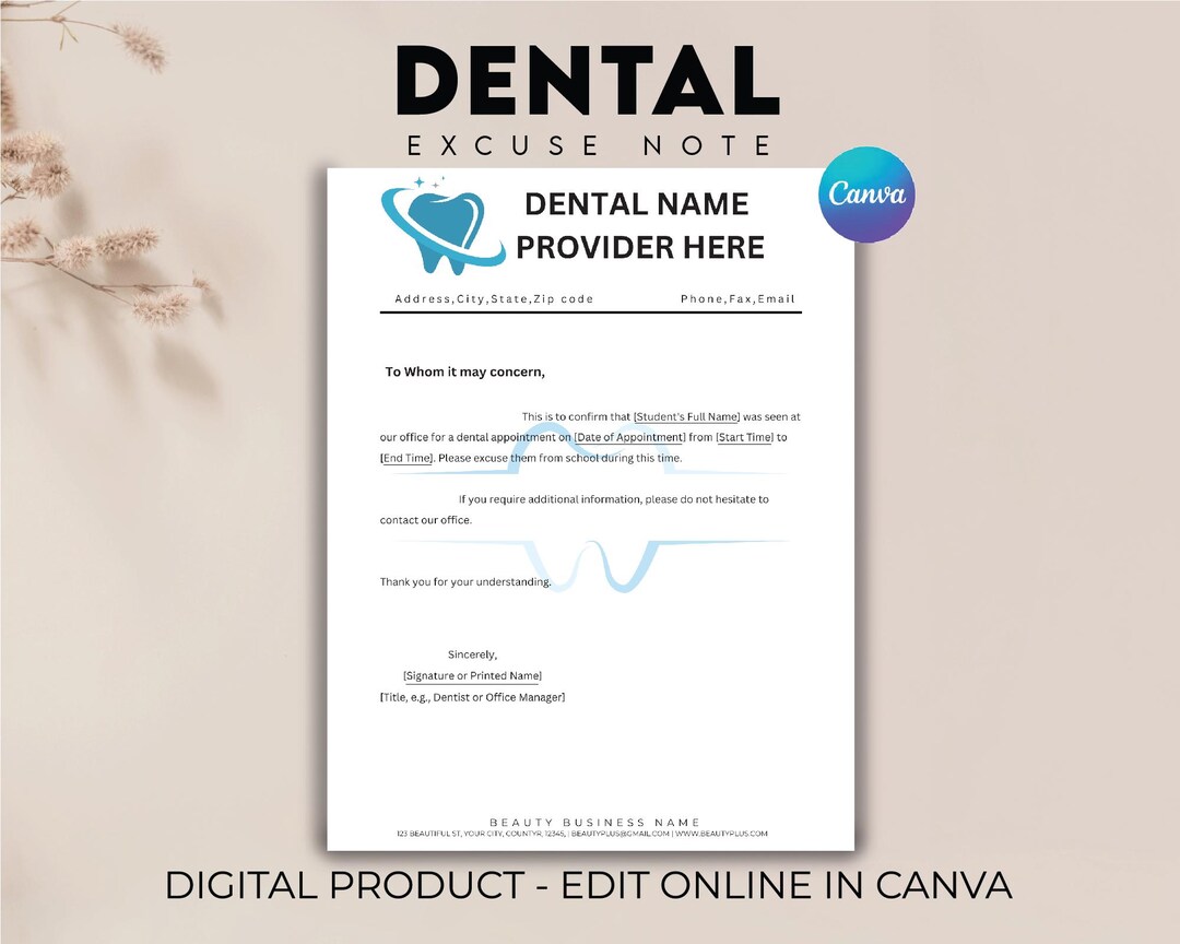 Dental and Orthodontic Medical Excuse Note, Dentist Excuse Note ...