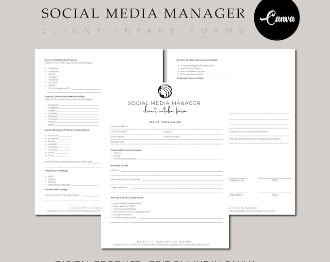 Client Intake Form - Editable - Social Media Management - Digital ...