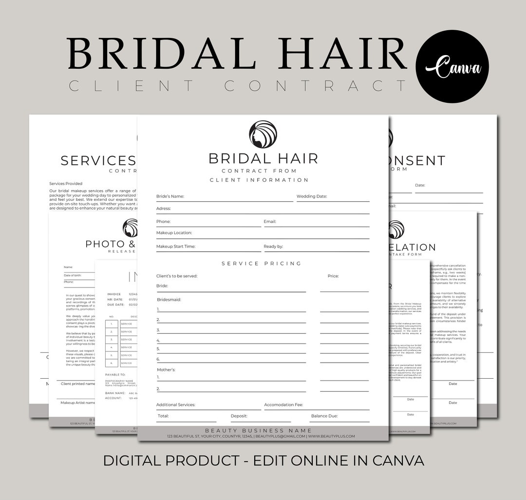 Bridal Makeup Artist Contract, Wedding Hair and Makeup Forms, Bridal ...