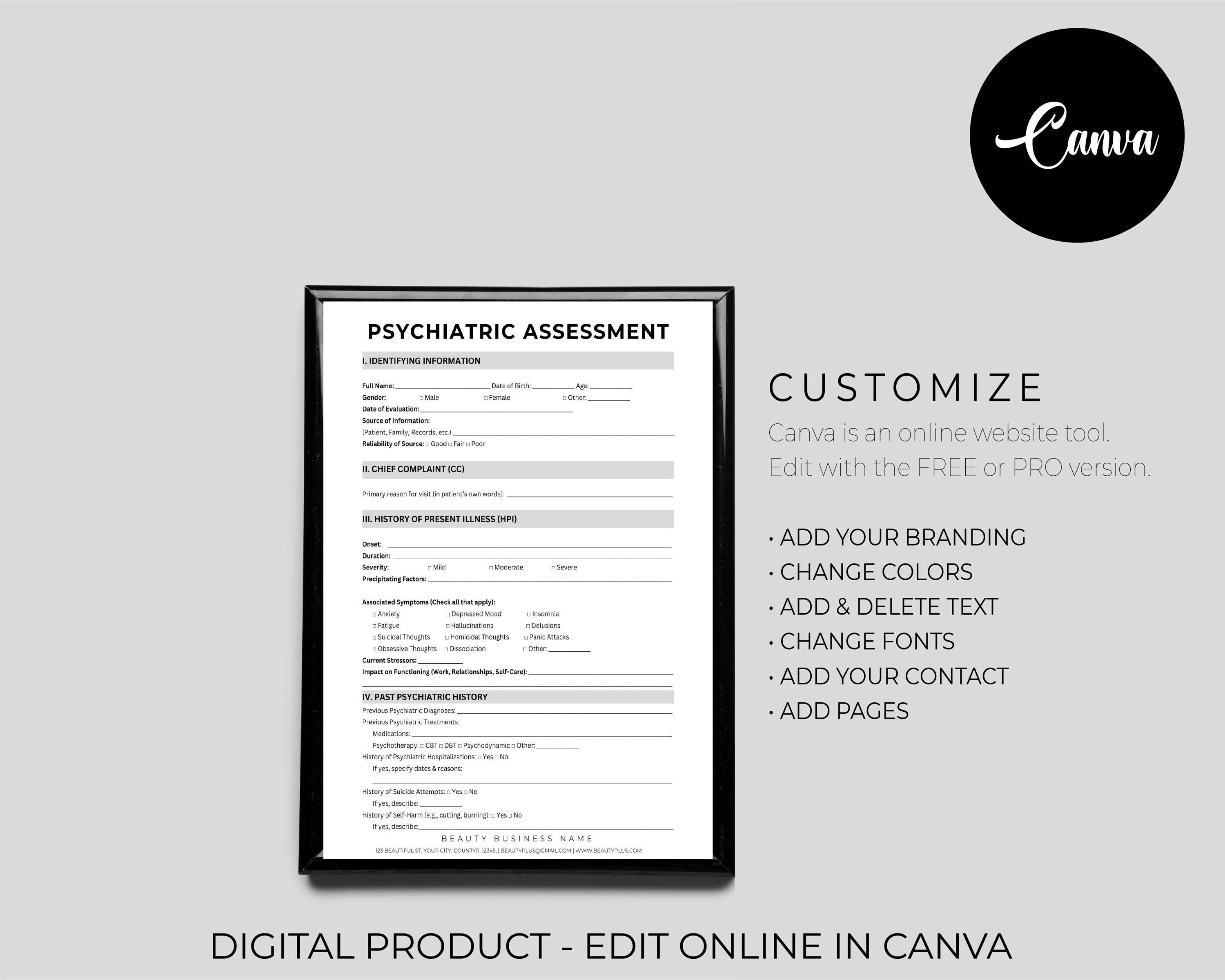 Psychiatry H&P Clinical Template, Initial Psychiatric Evaluation Note ...