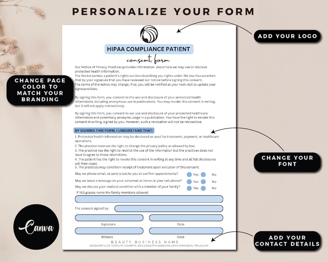 HIPAA Consent Form Template, HIPAA Authorization Forms, New Patient ...