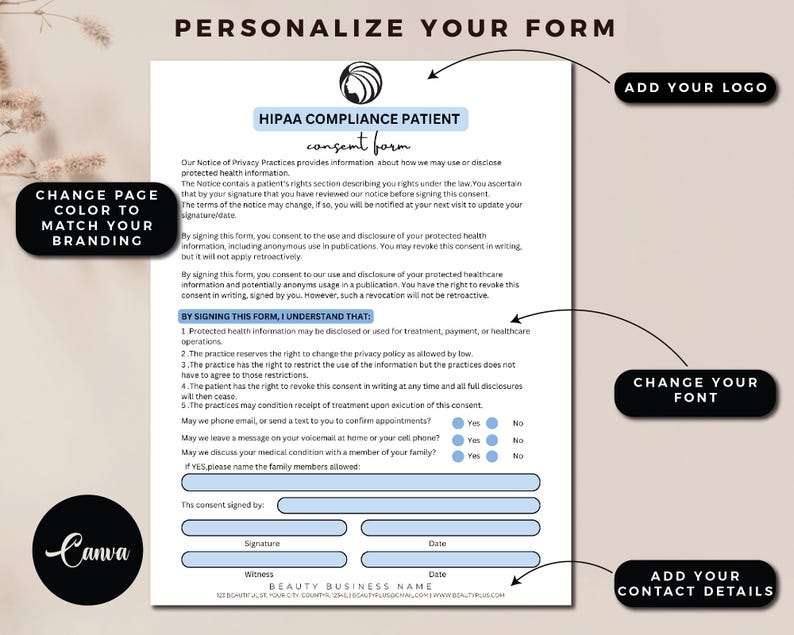 HIPAA Consent Form Template, HIPAA Authorization Forms, New Patient ...