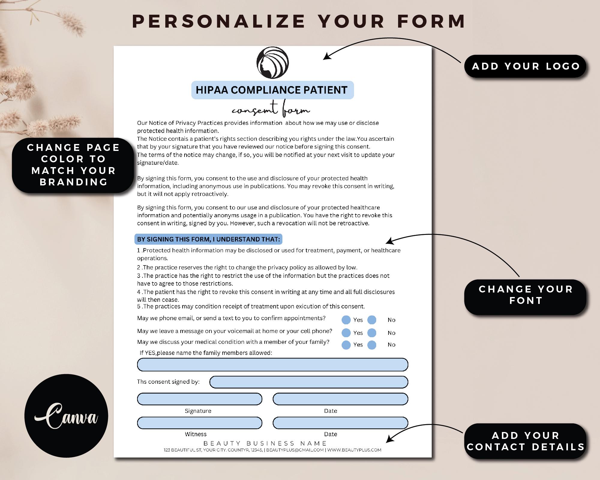 HIPAA Consent Form Template, HIPAA Authorization Forms, New Patient ...