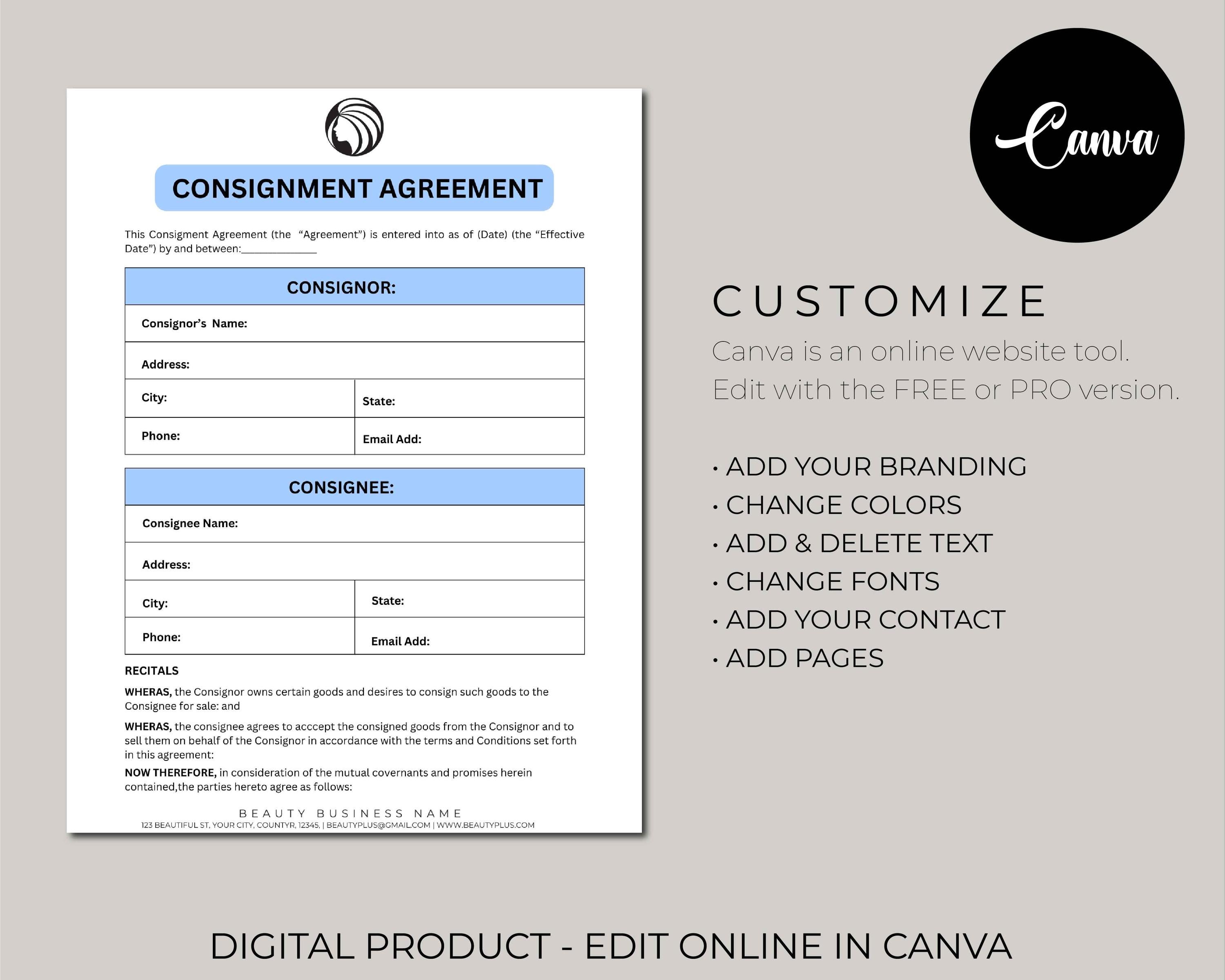 Consignment Agreement, Consignment Form, Consignee Agreement ...