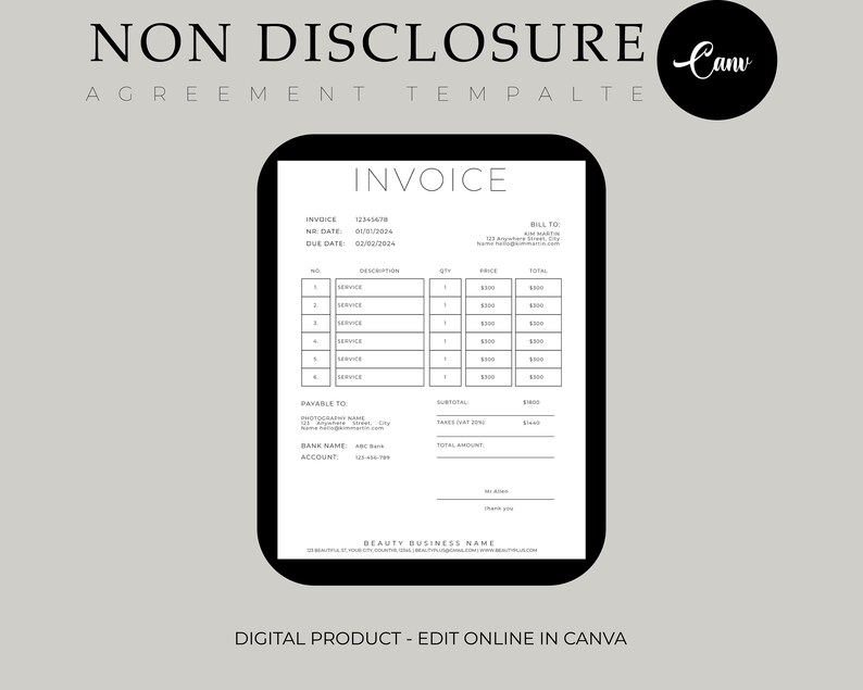 Non-disclosure Agreement Template Editable, Confidential Disclosure ...
