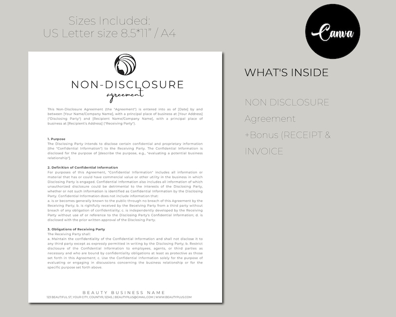 Non-disclosure Agreement Template Editable, Confidential Disclosure ...