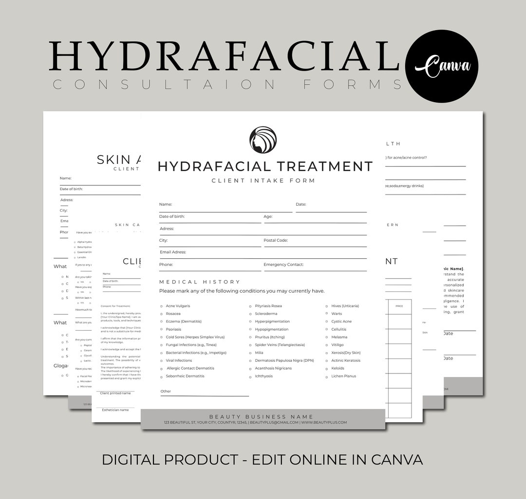 Hydrafacial Consent Form Template, Consent Forms, Editable Hydrafacial Client Intake ...