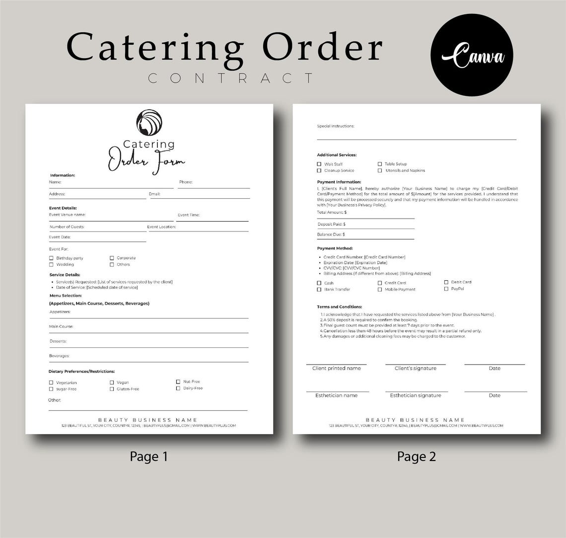 Catering Contract Template, Catering Order Forms, Catering Service Form ...