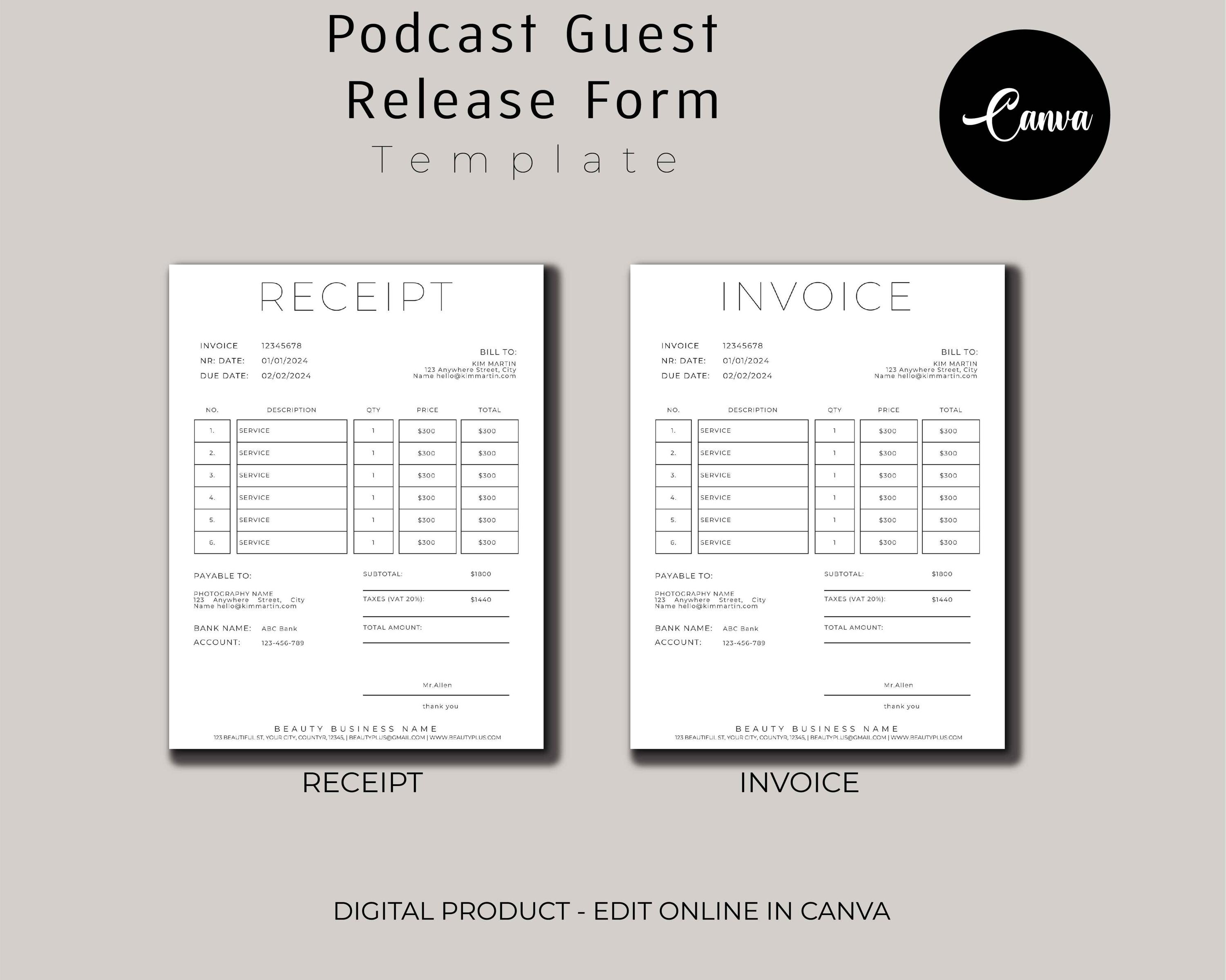 Podcast Guest Release Form, Podcast Agreement, Podcast Branding ...