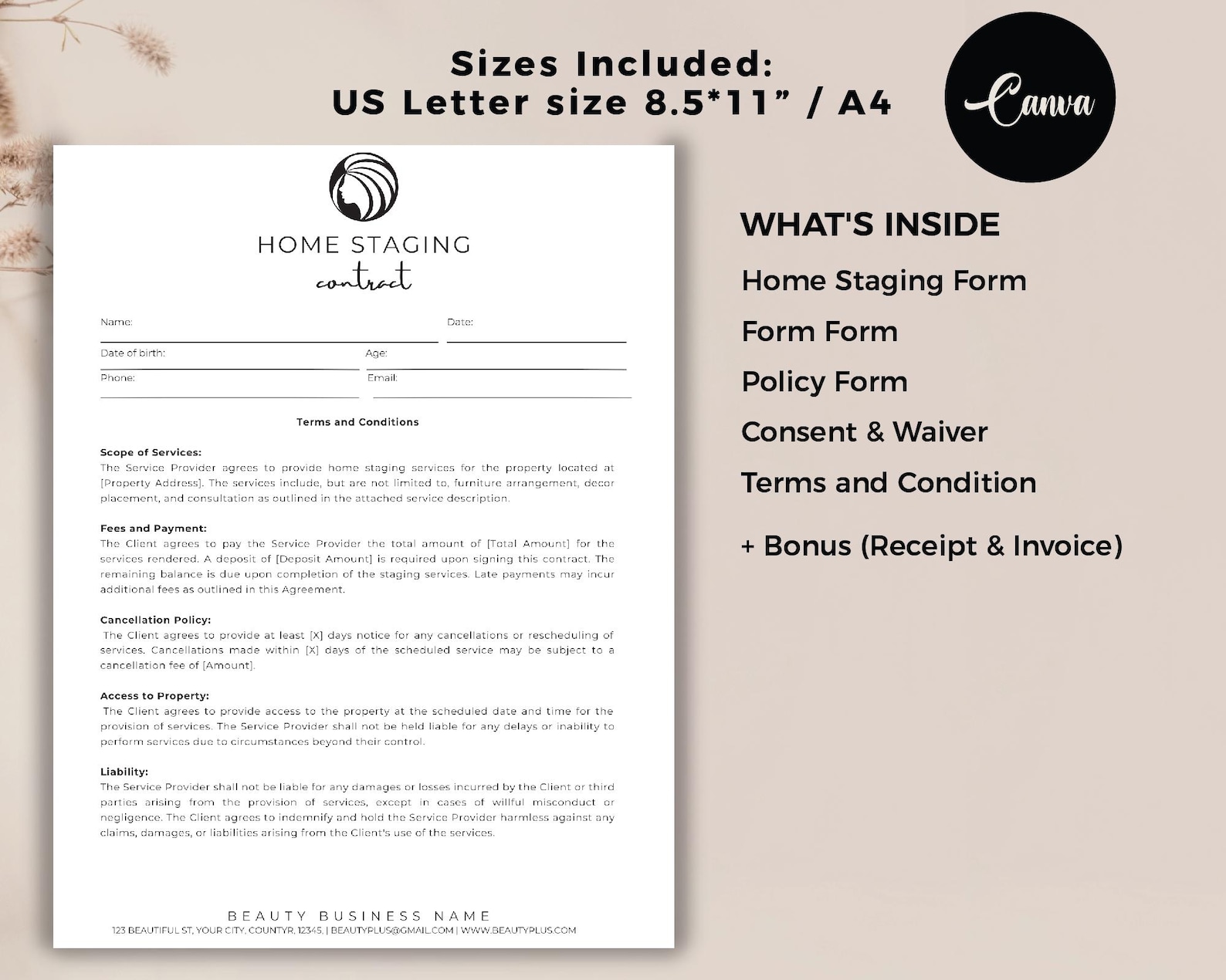 Home Staging Contract, Home Stagers Client Intake Form, Property ...