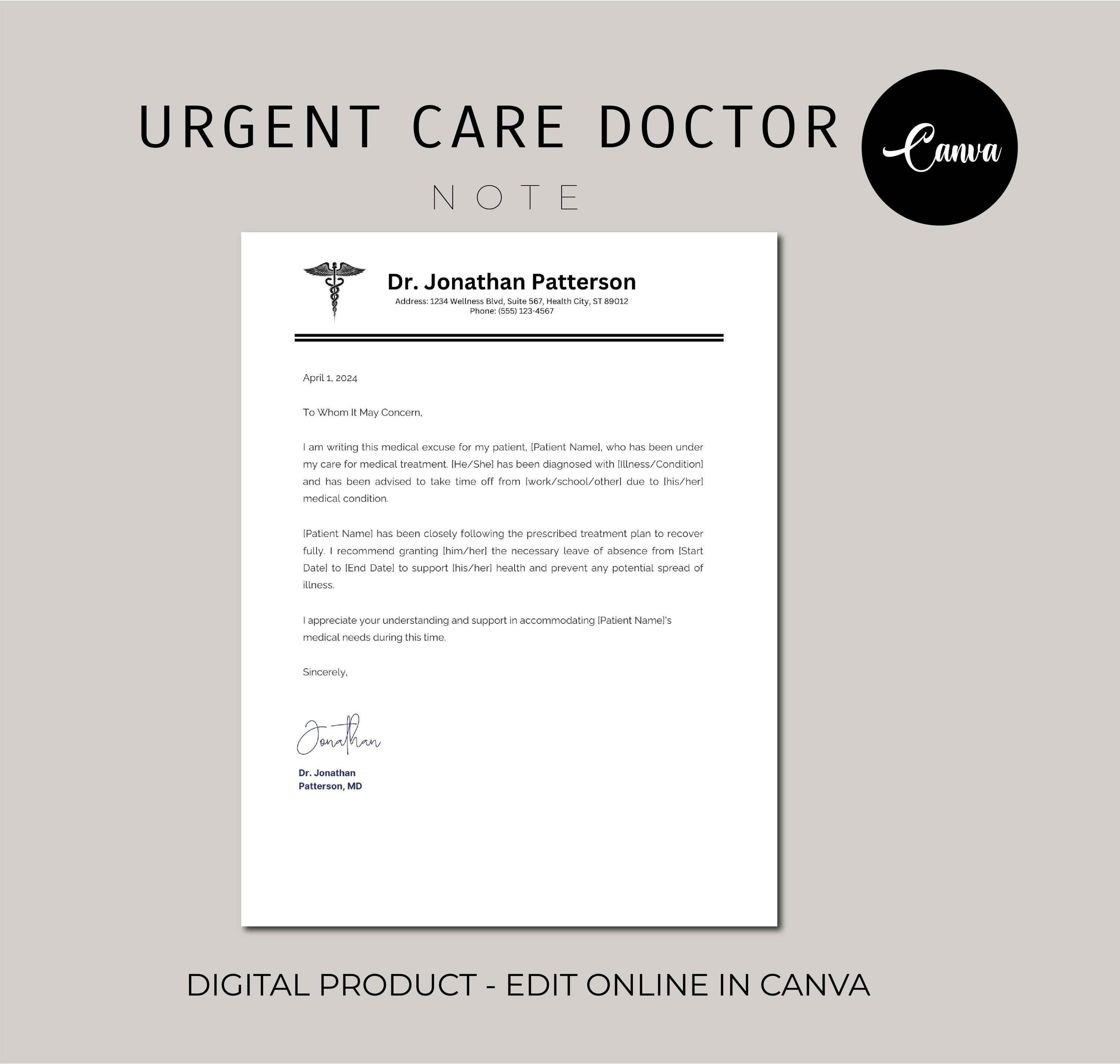 Urgent Care Doctors Note Editable Urgent Care Doctor Note For Work